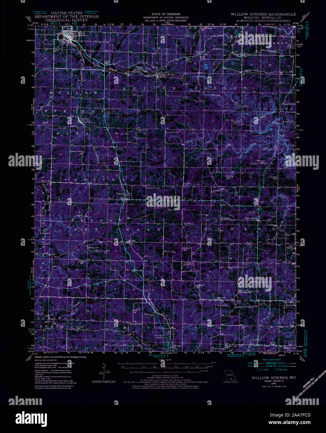 USGS TOPO Map Missouri MO Willow Springs 325348 1945 62500 Inverted ...