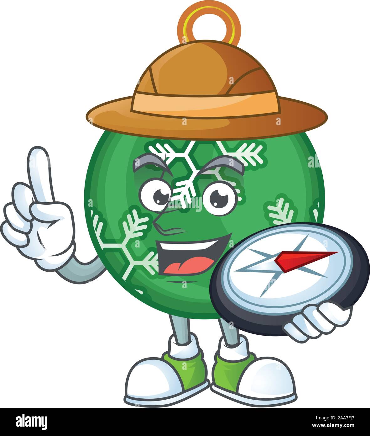 Character holding compass in the green christmas ball Stock Vector ...