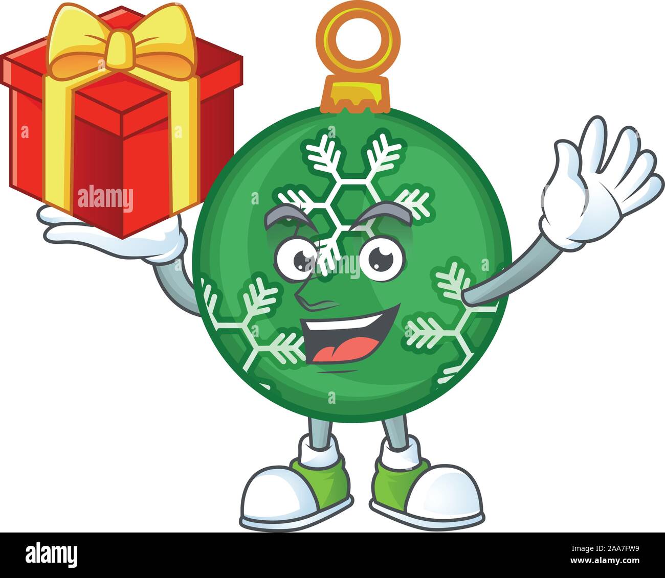Cartoon green christmas ball with mascot bring gift Stock Vector Image ...