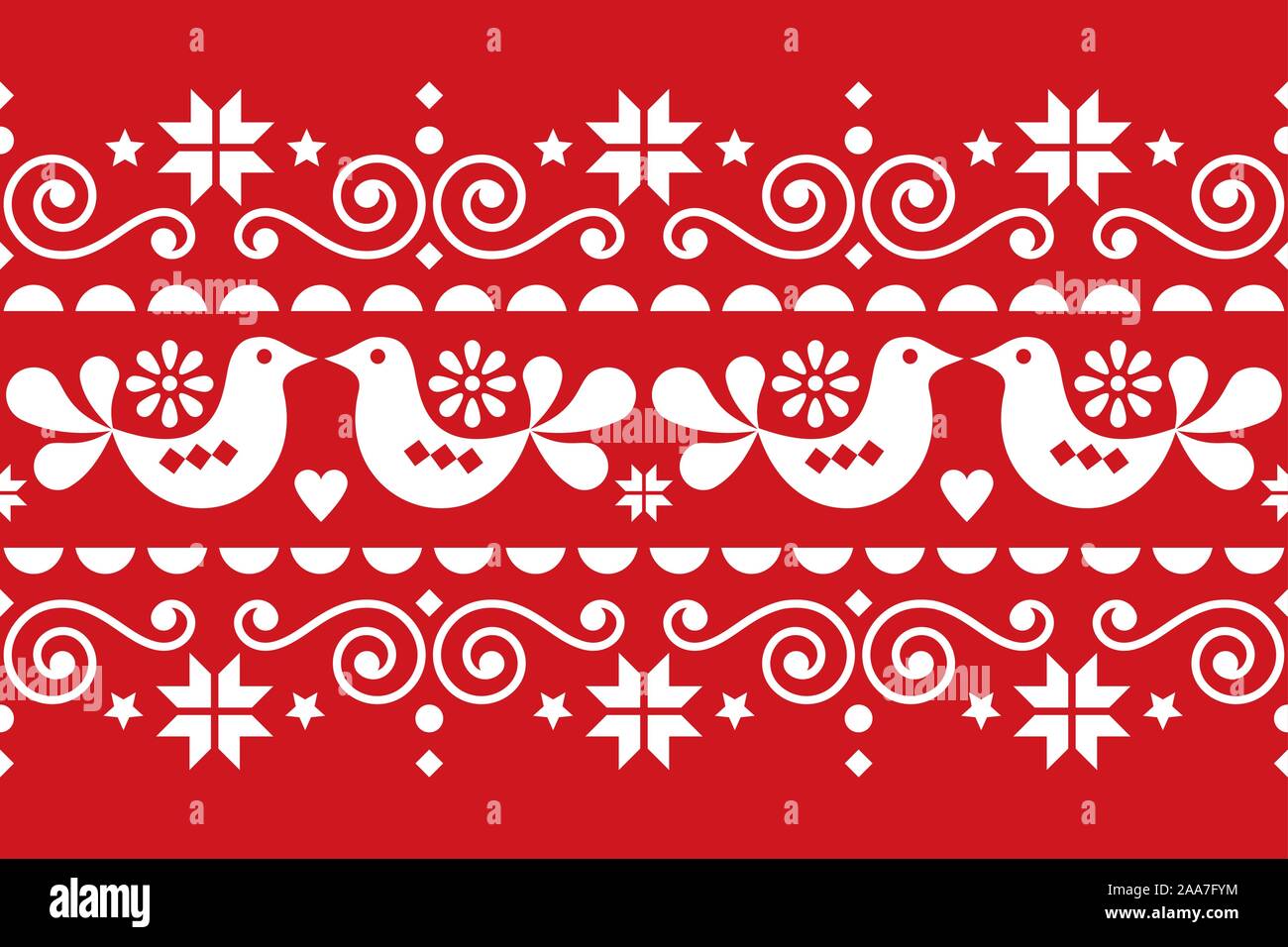 Christmas folk art vector seamless textile pattern, Scandinavian ...