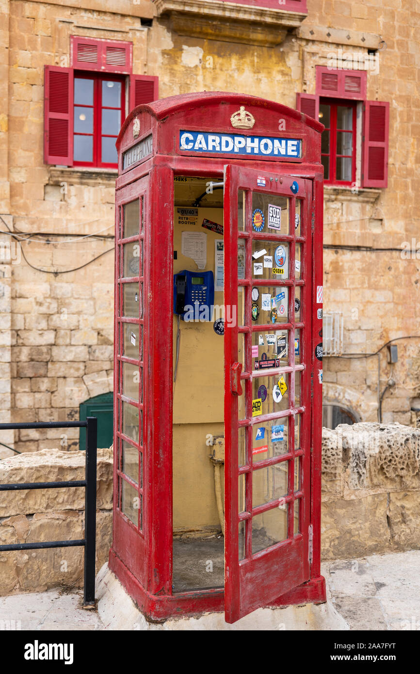 Valletta, Malta - October 10, 2019: Iconic red phone booth in capital ...