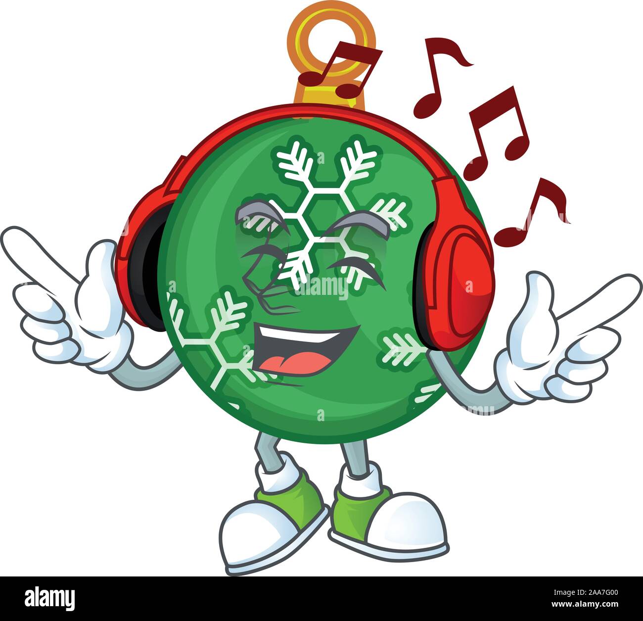 Character listening music in the green christmas ball Stock Vector ...