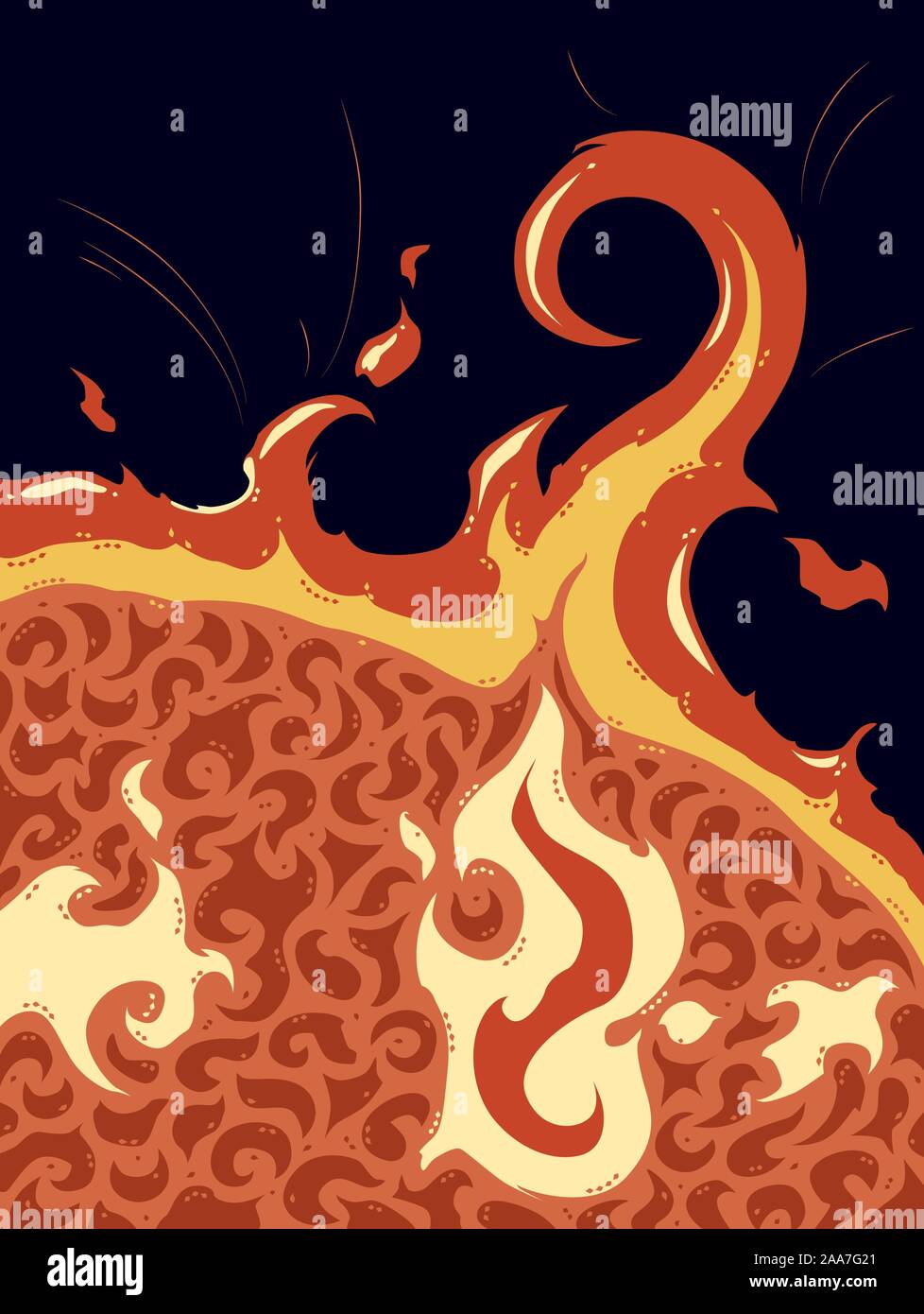 Sun surface with solar flares close up, vector illustration Stock ...