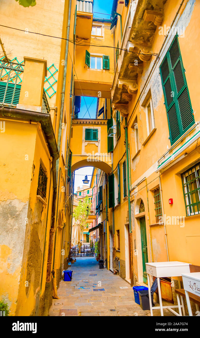 Colorful buildings in Monterosso in Cinque Terre, Italy on sunny day ...
