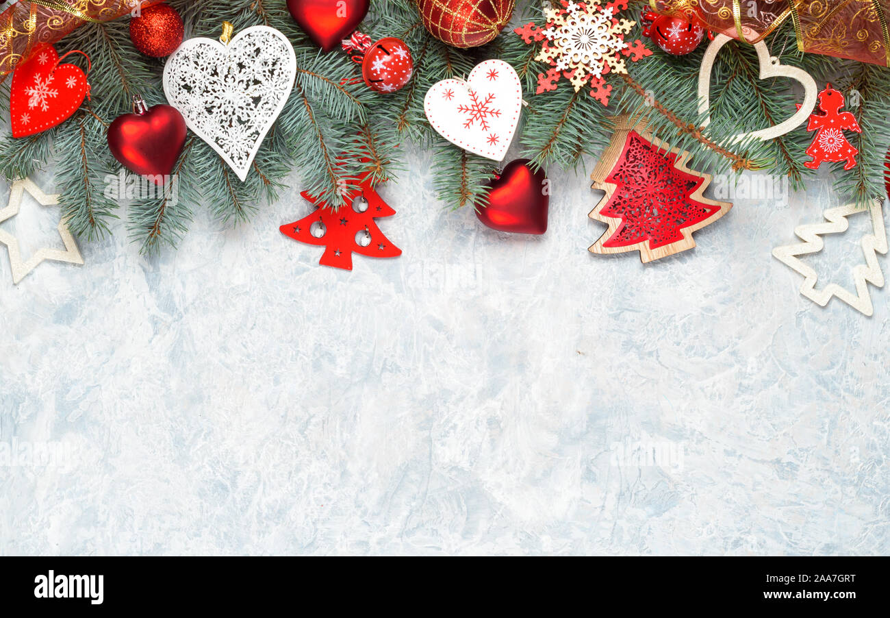 Merry christmas and happy new year card with red decoration Stock Photo ...