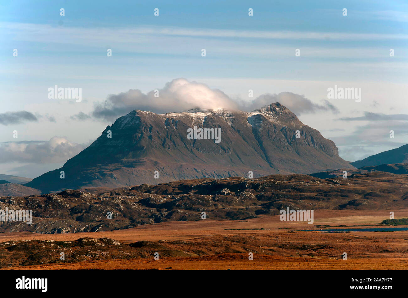 Cul Mor from road between Altandhu and Brae of Achnahaird Stock Photo ...