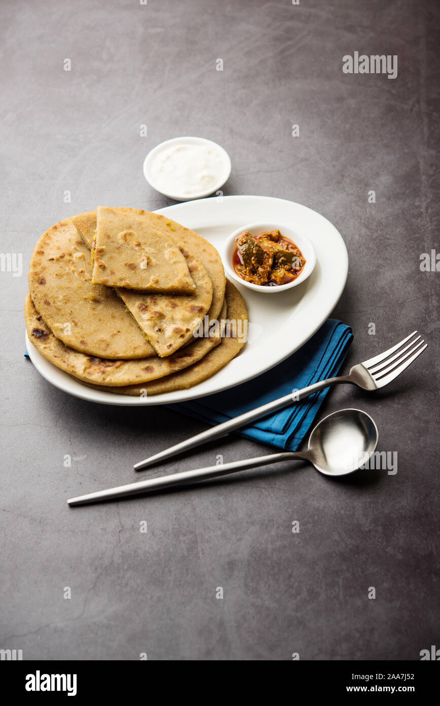 Sattu Ka Paratha / Stuffed Channa Dal Flour Paratha served with mango ...