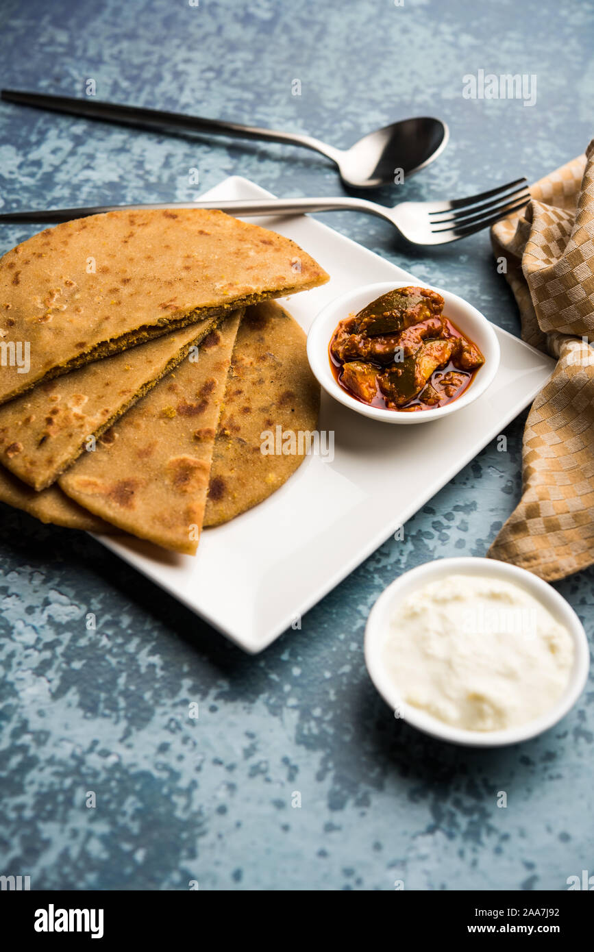 Sattu Ka Paratha / Stuffed Channa Dal Flour Paratha served with mango ...