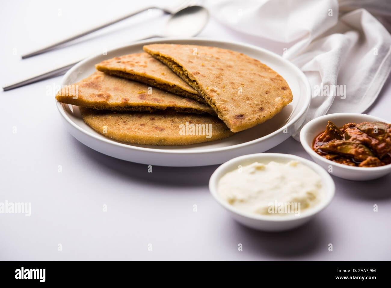 Sattu Ka Paratha / Stuffed Channa Dal Flour Paratha served with mango ...