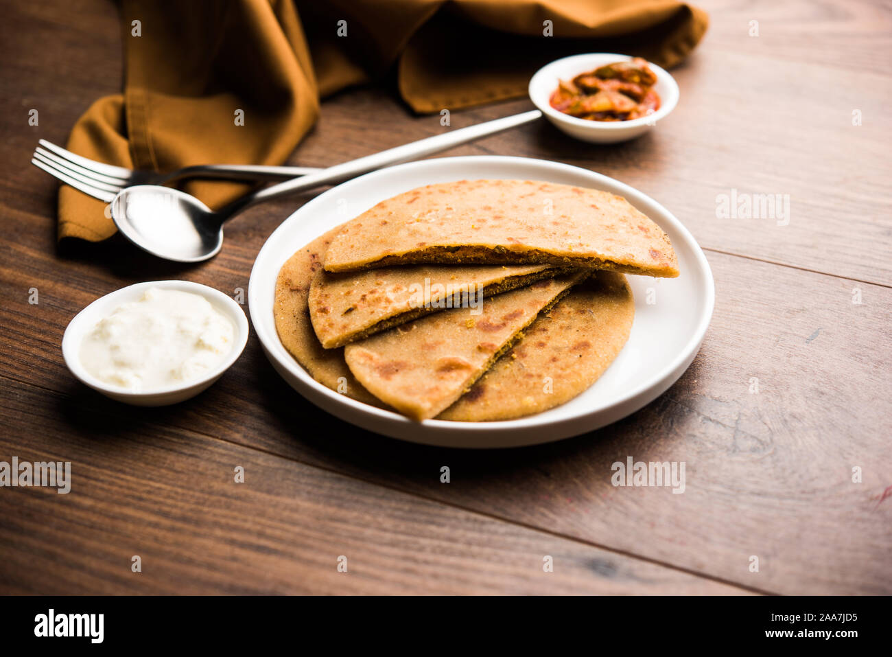 Sattu Ka Paratha / Stuffed Channa Dal Flour Paratha served with mango ...