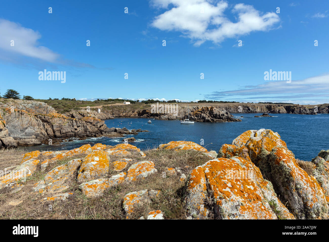 Landscape at the entrance of the port of La Meule on the Yeu island ...