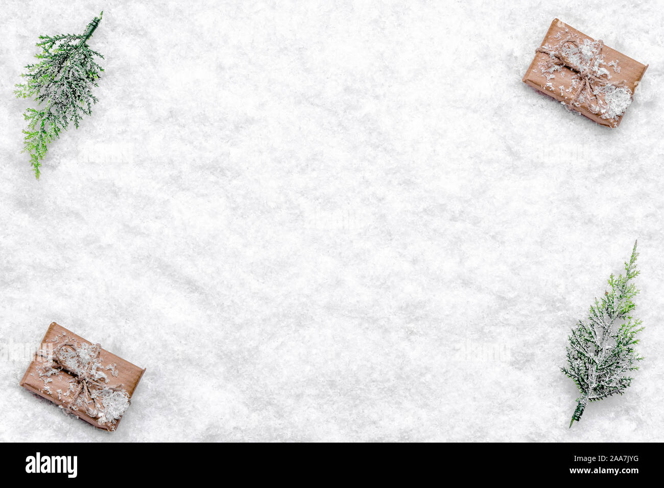 Christmas white background with snow and christmas holiday composition ...