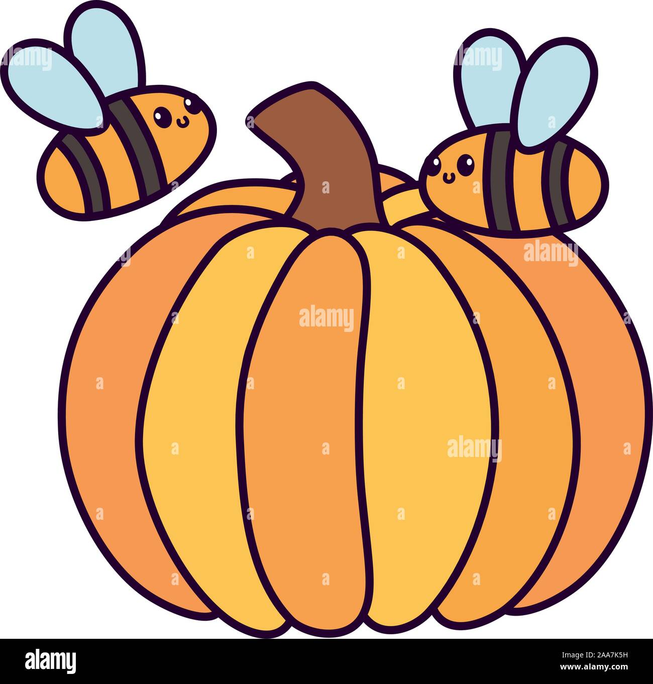 happy thanksgiving day pumpkin and flying bees vector illustration ...