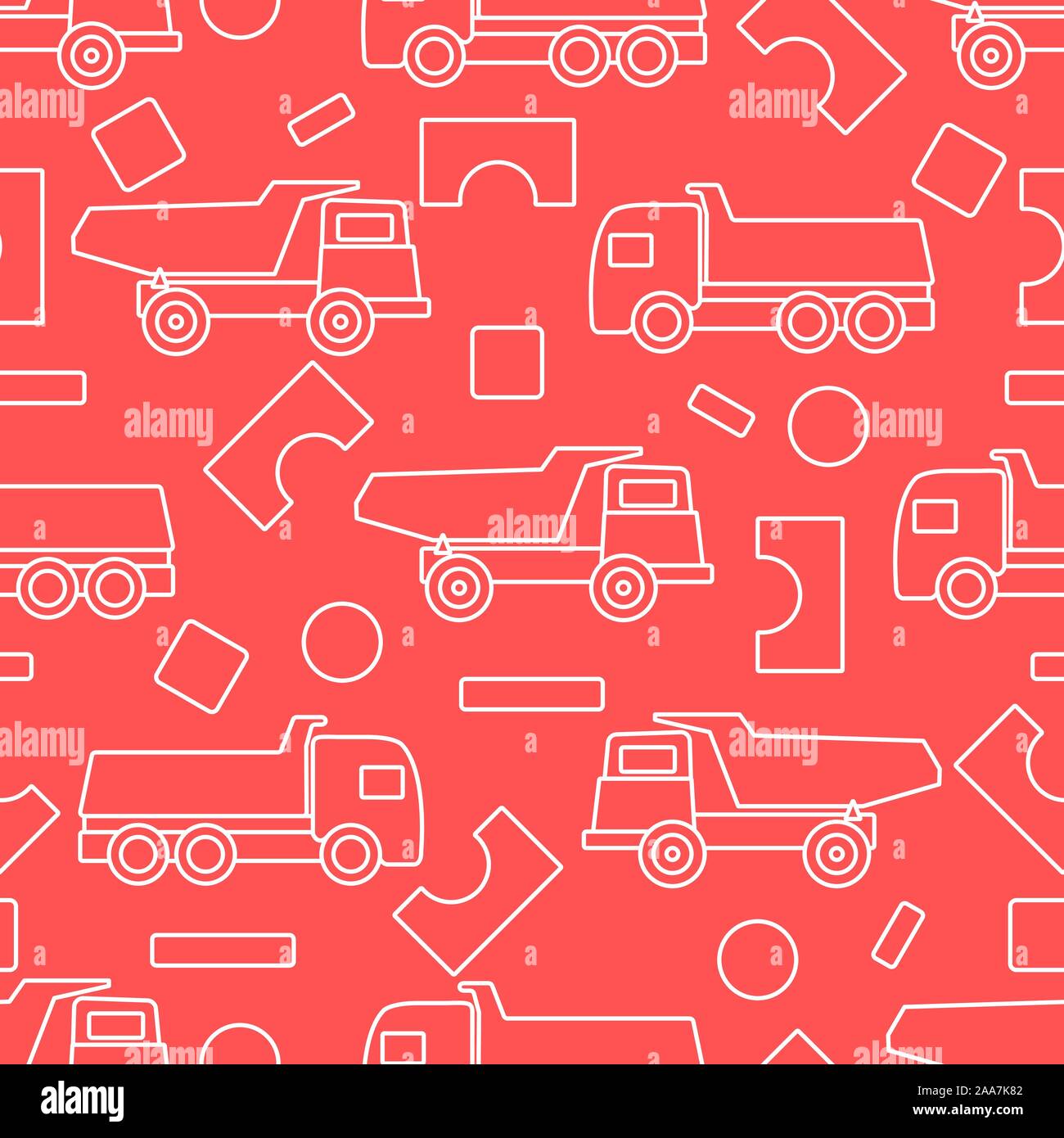 Vector seamless pattern with kid toys. Dump truck, cubes, blocks for ...