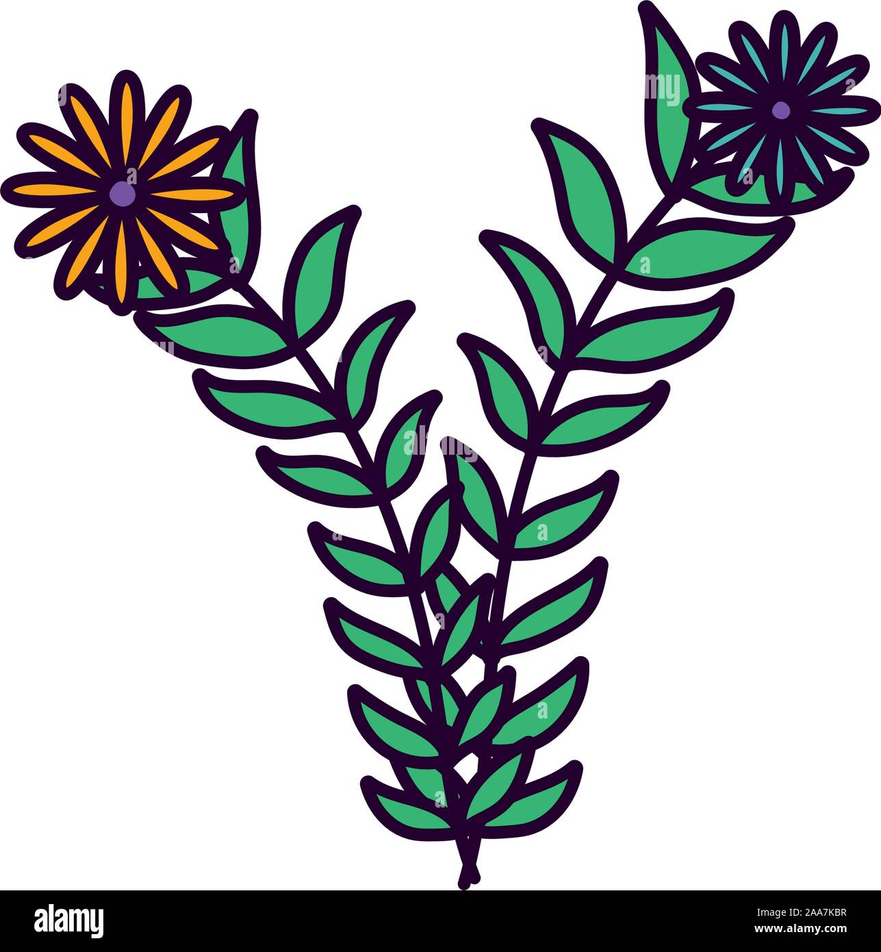 flowers leaves stem decoration on white background vector illustration ...