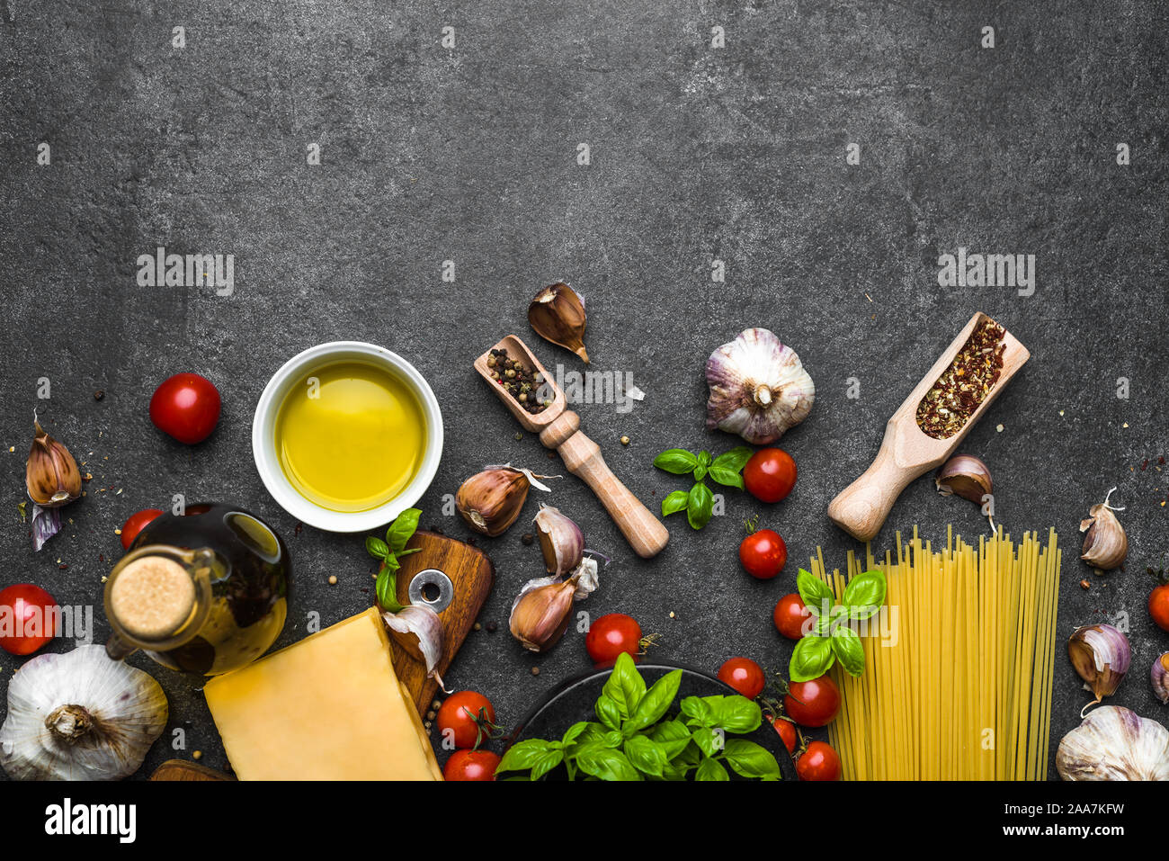 Mediterranean diet background. Ingredients for italian food, top view ...