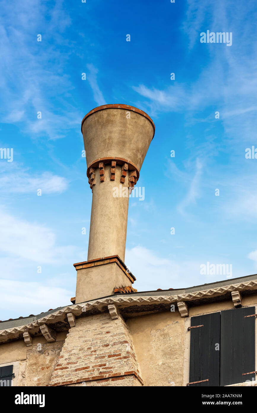 Venice, Ancient typical chimney on the roof of a house, UNESCO world ...