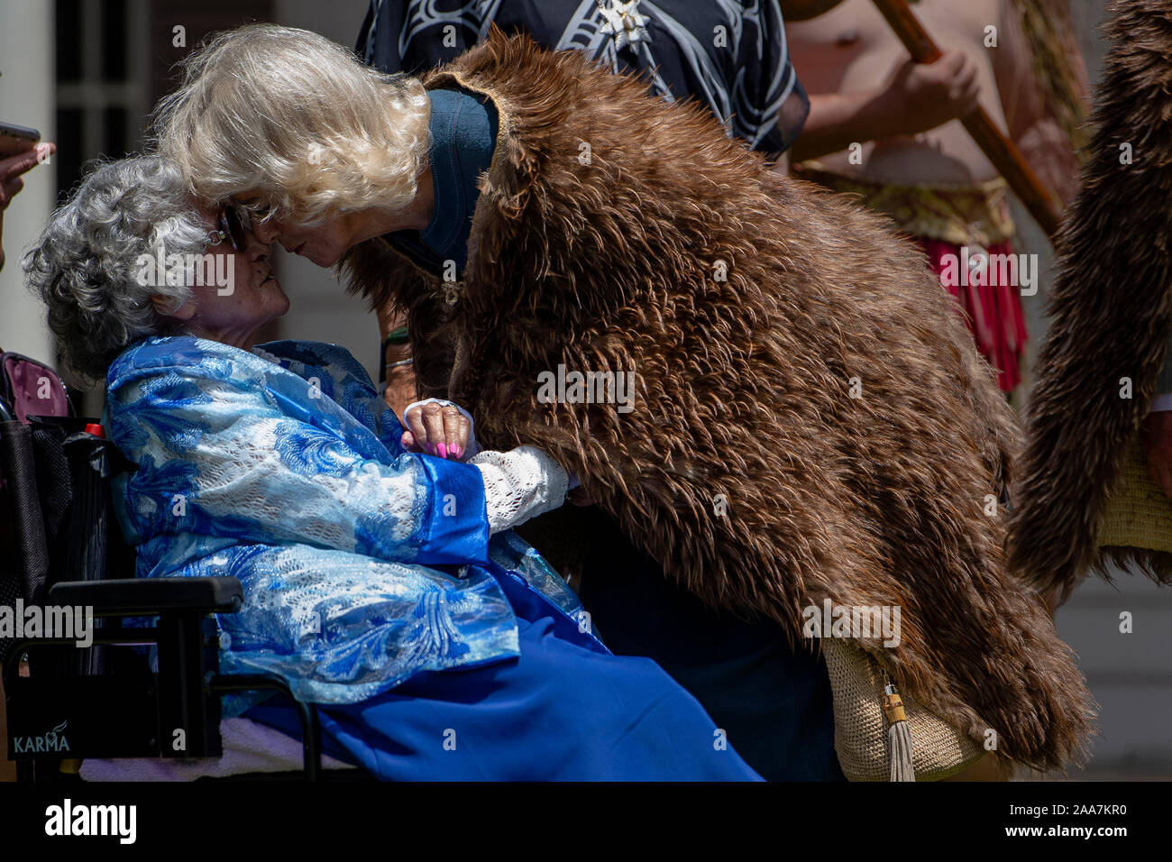 The Duchess of Cornwall performs a traditional hongi greeting with ...