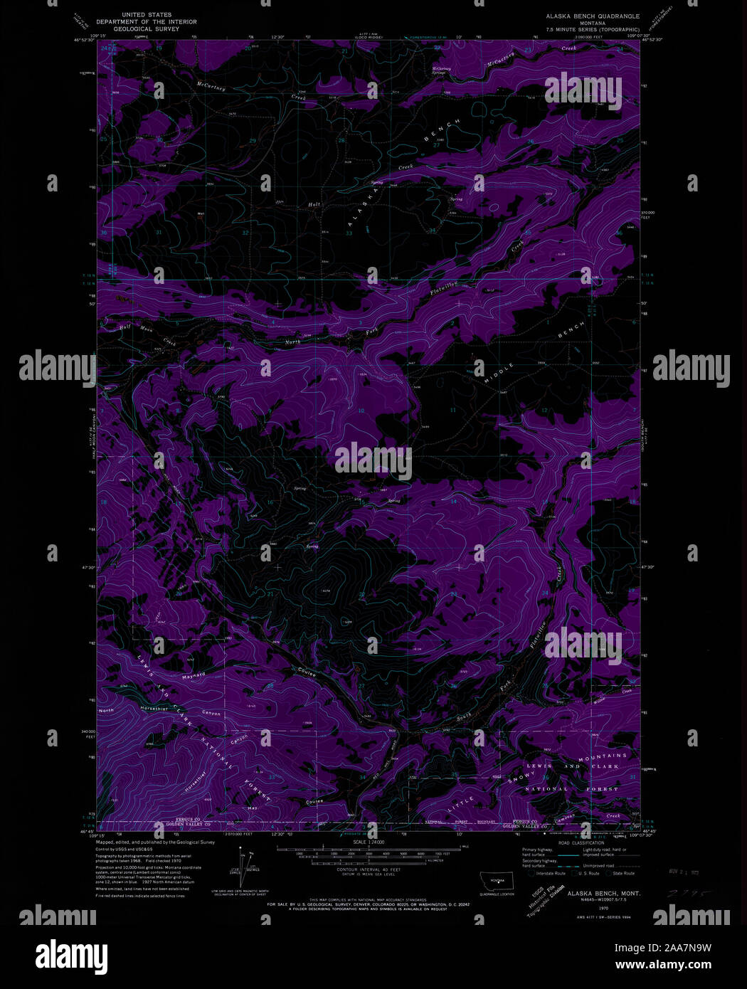 USGS TOPO Map Montana MT Alaska Bench 262086 1970 24000 Inverted ...