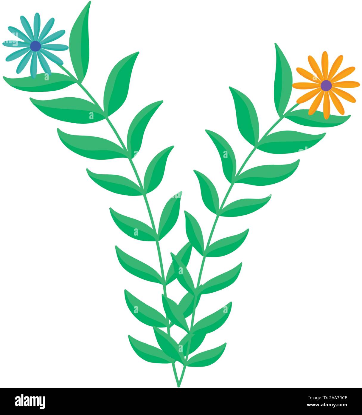 flowers leaves stem decoration on white background vector illustration ...