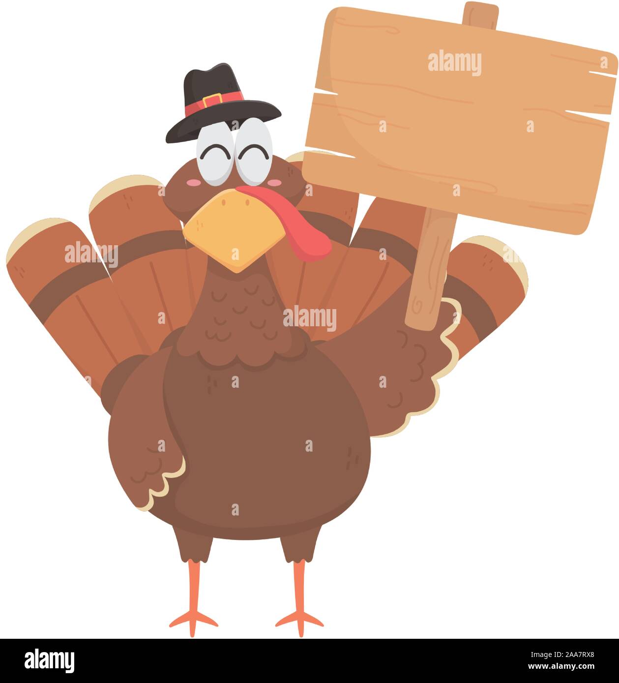 happy thanksgiving day turkey and wooden sign vector illustration Stock ...