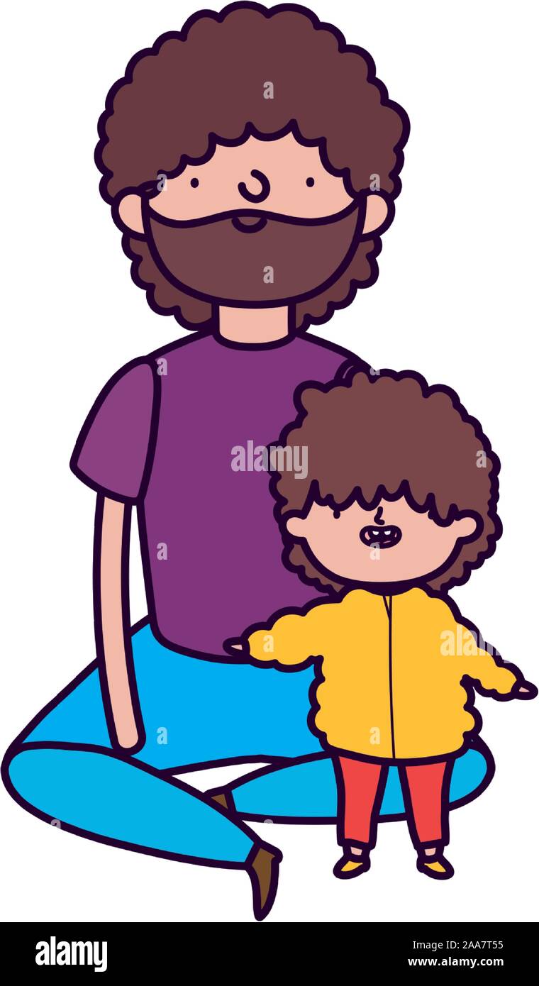 dad and little son sitting characters on white background vector ...