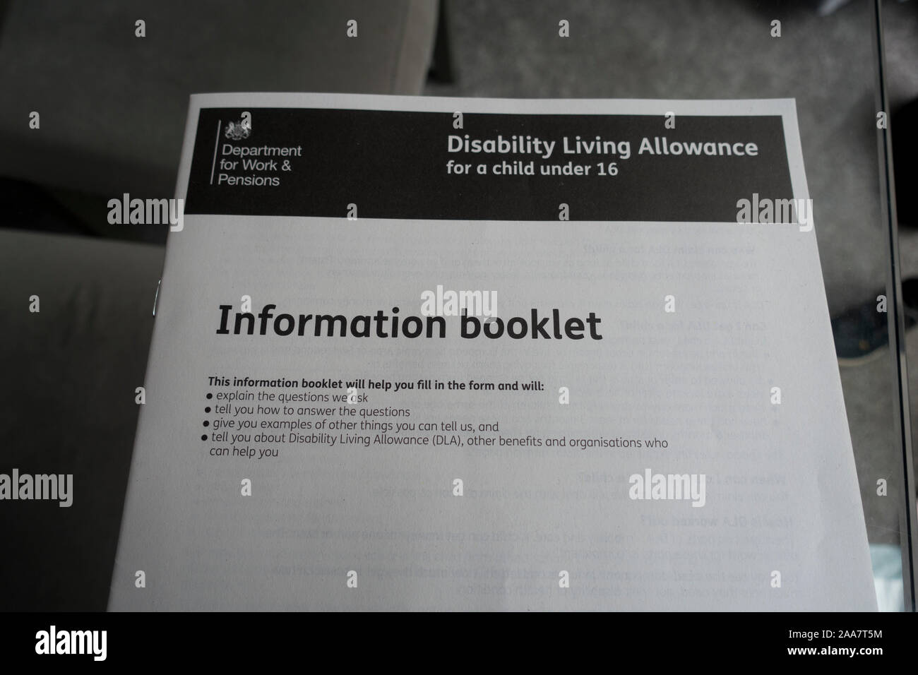 Disability Living Allowance Information Booklet, England, UK Stock ...