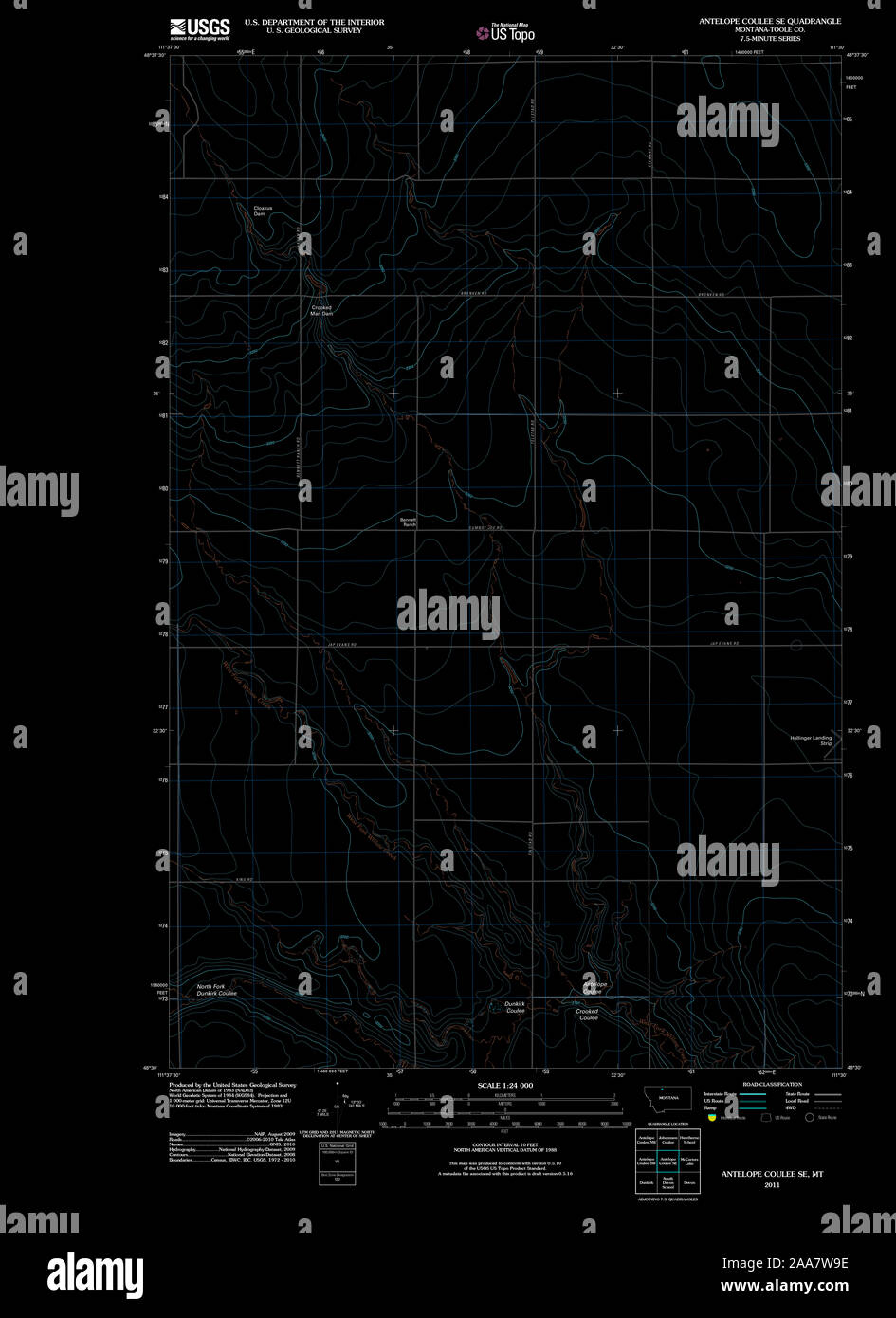 USGS TOPO Map Montana MT Antelope Coulee SE 20110622 TM Inverted ...