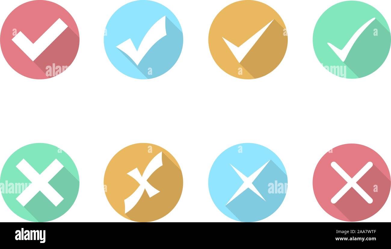 Check mark and cross icons. Icon in flat style. Checkmark yes or cross ...