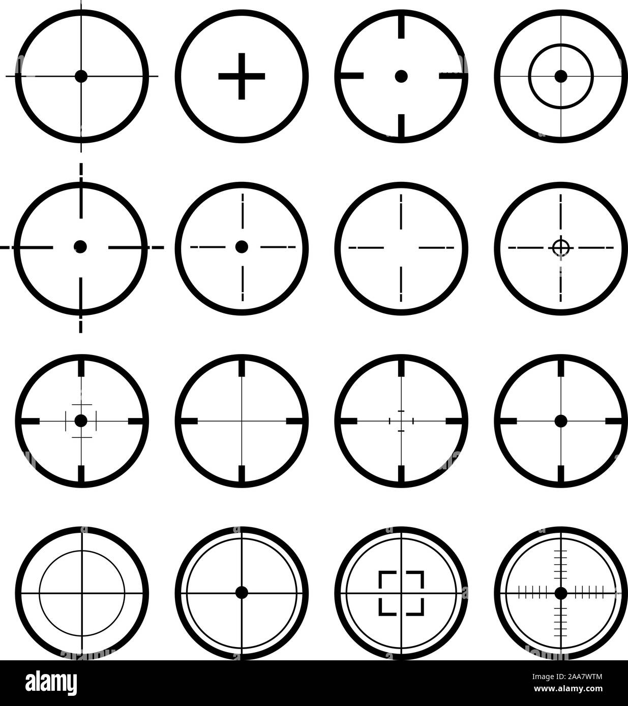 Target set. Sight symbol black colored. Set of 16 sight. Vector ...