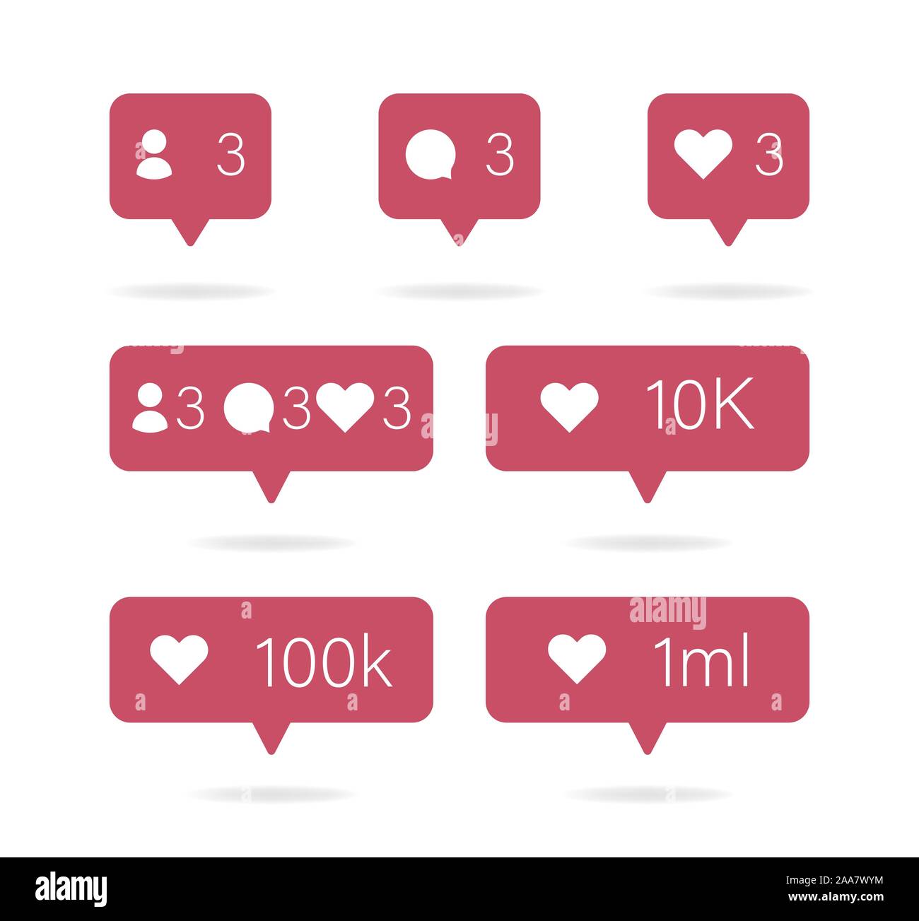 Social icon. Media set icons pack. Comment, follow and heart button ...