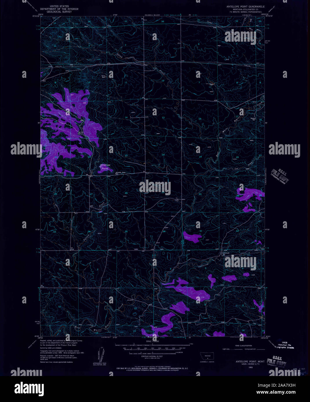 USGS TOPO Map Montana MT Antelope Point 262150 1955 24000 Inverted ...