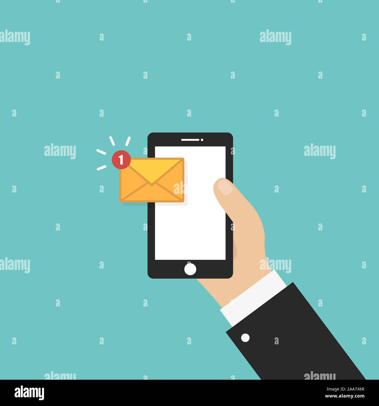 Email notification concept. New sms on smartphone. Illustration in flat ...