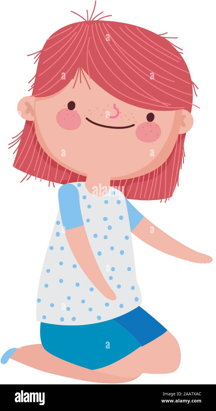 cute little girl on the knees cartoon on white background vector ...