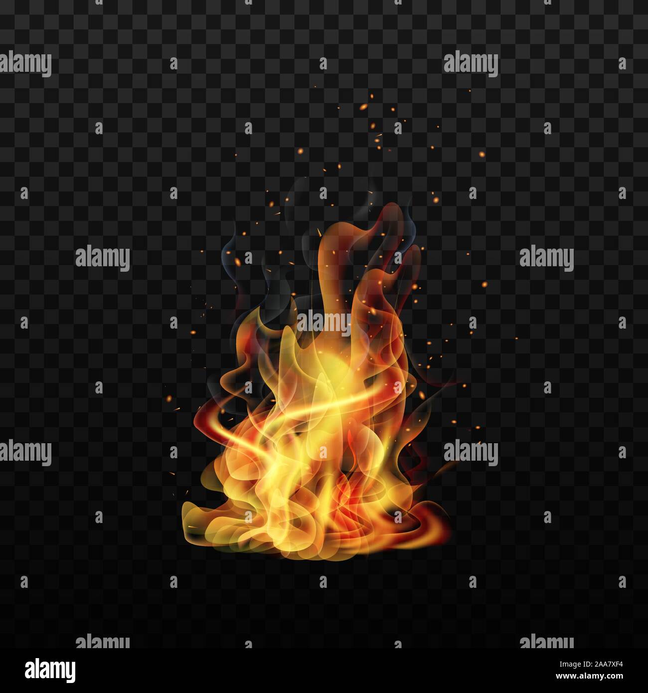 Fire flame. Sparks flame. Isolated background. Realistic fire. Vector ...