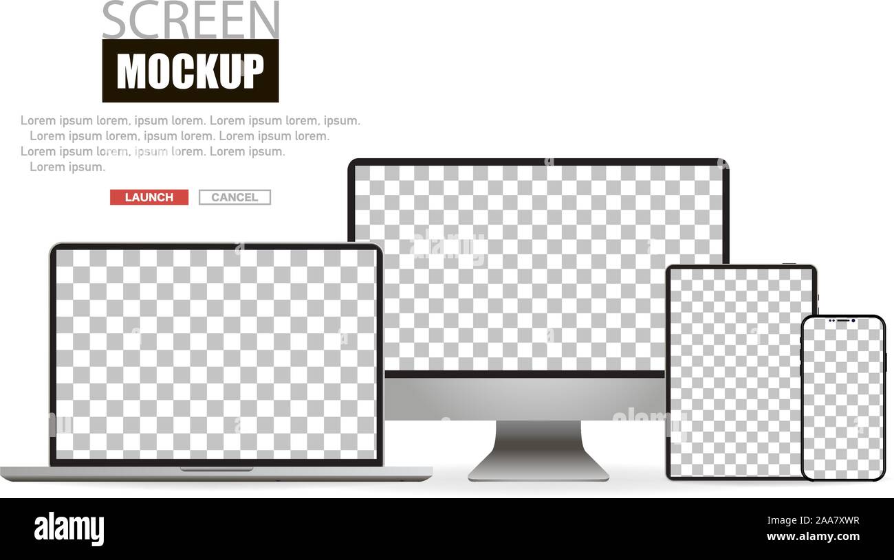 Mockup realistic device. Set of laptop, tablet, computer and phone ...