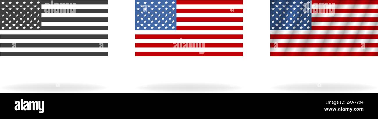 Flag american in three styles. Flags isolated on white background ...