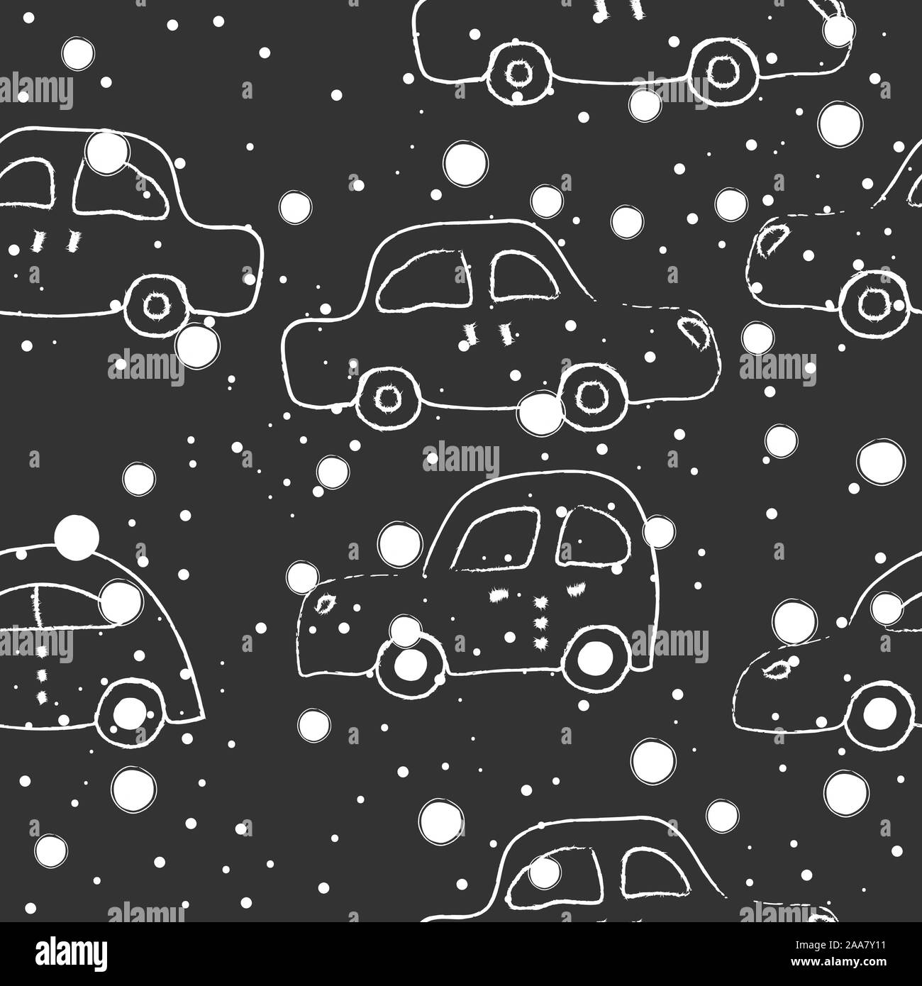 Seamless Pattern with Hand Drawn Cars. Scandinavian Style. vector ...