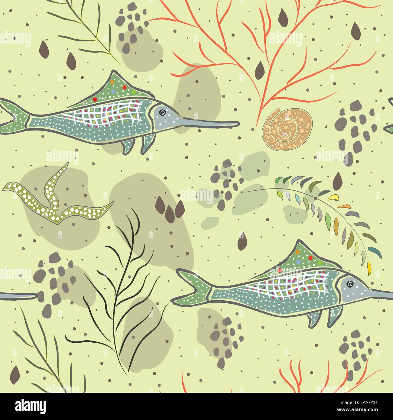 Hand Drawn Marine Life. Hand Drawn Scandinavian Style. Detailed Work ...