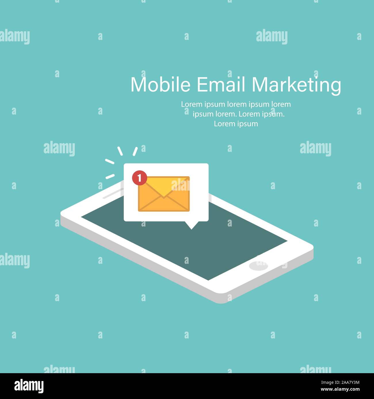 Email notification concept in isometric design. New sms on smartphone ...