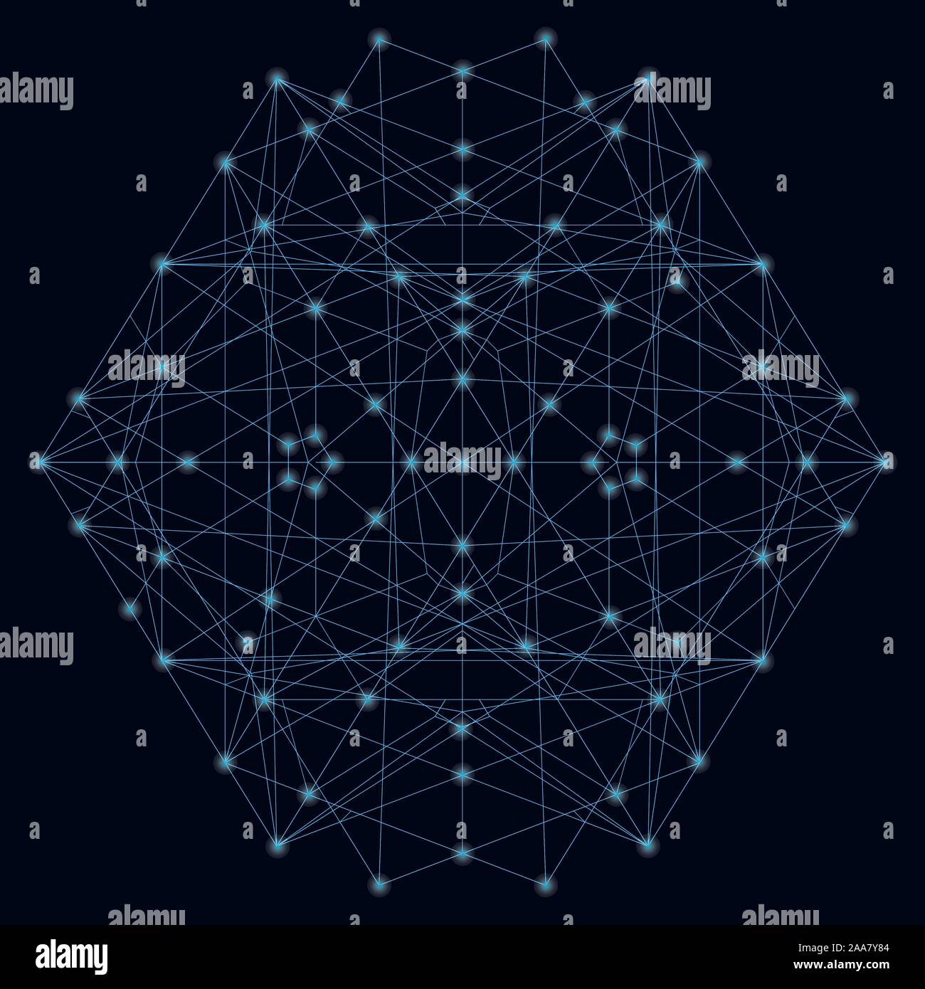 Abstract geometric shape of their blue lines on a dark background with ...