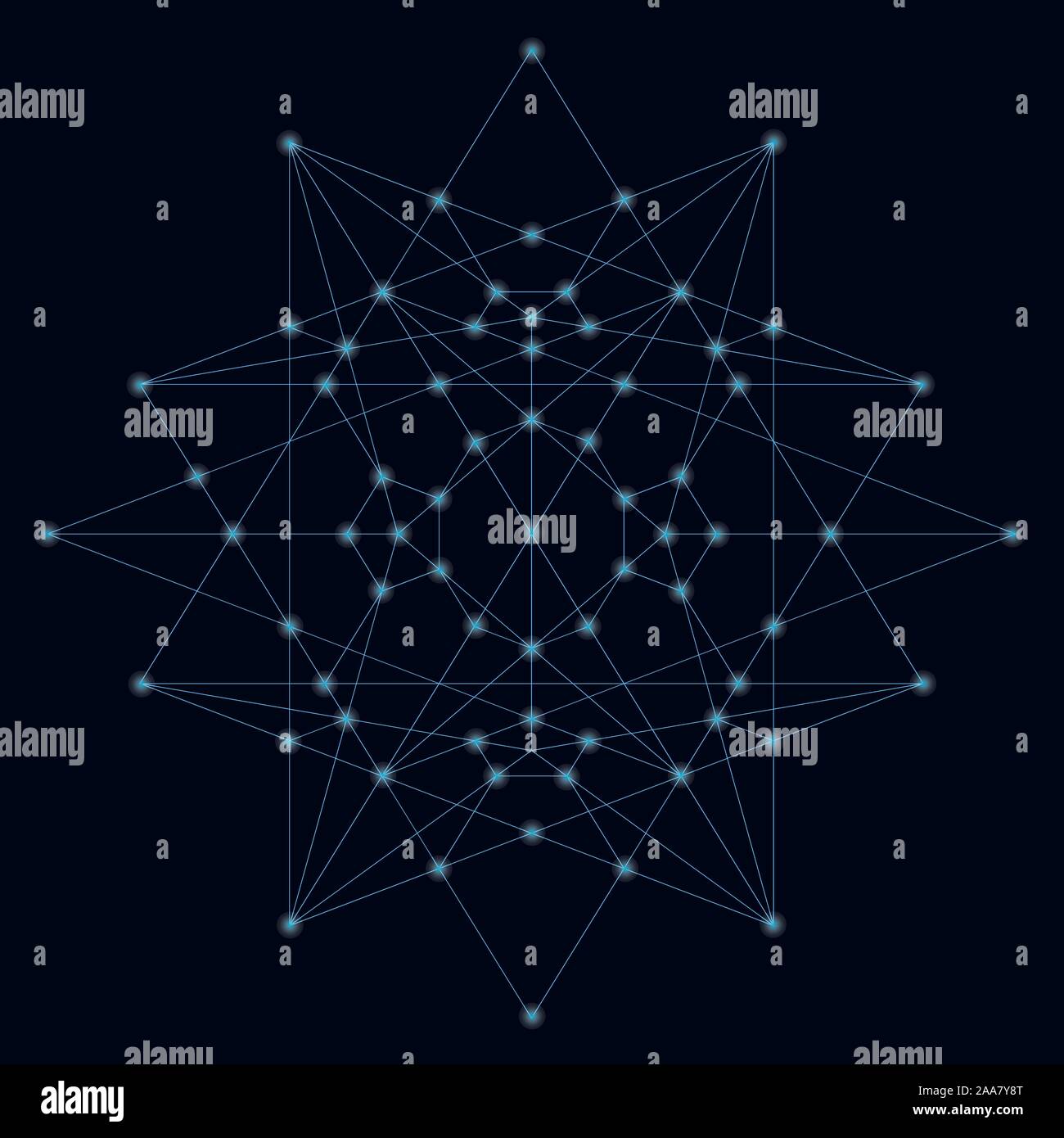 Abstract geometric shape of their blue lines on a dark background with ...