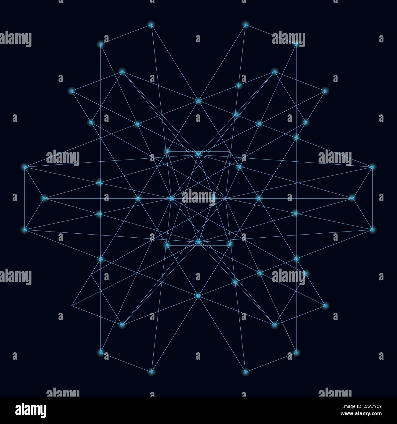 Abstract geometric shape of their blue lines on a dark background with ...
