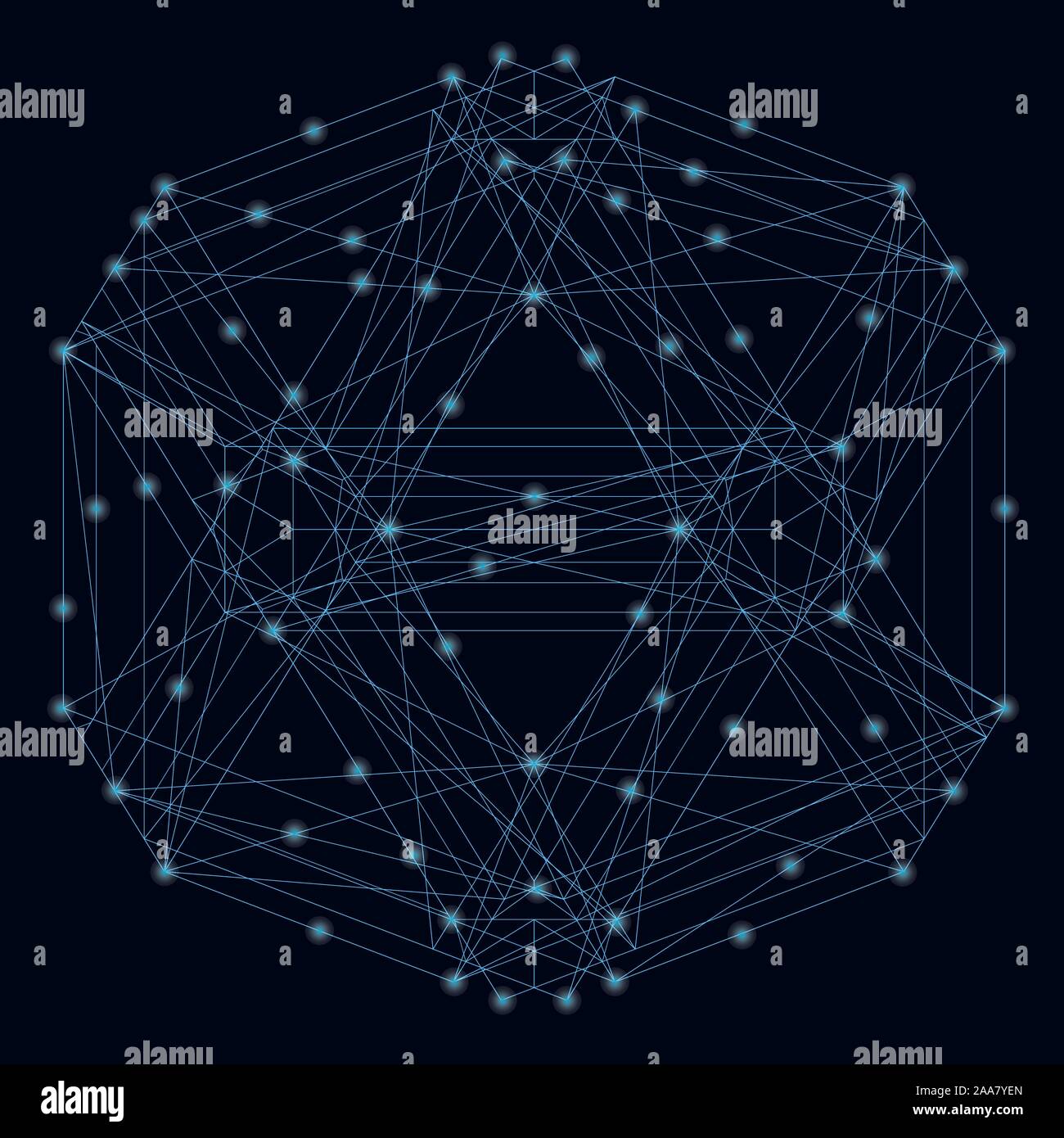 Abstract geometric shape of their blue lines on a dark background with ...