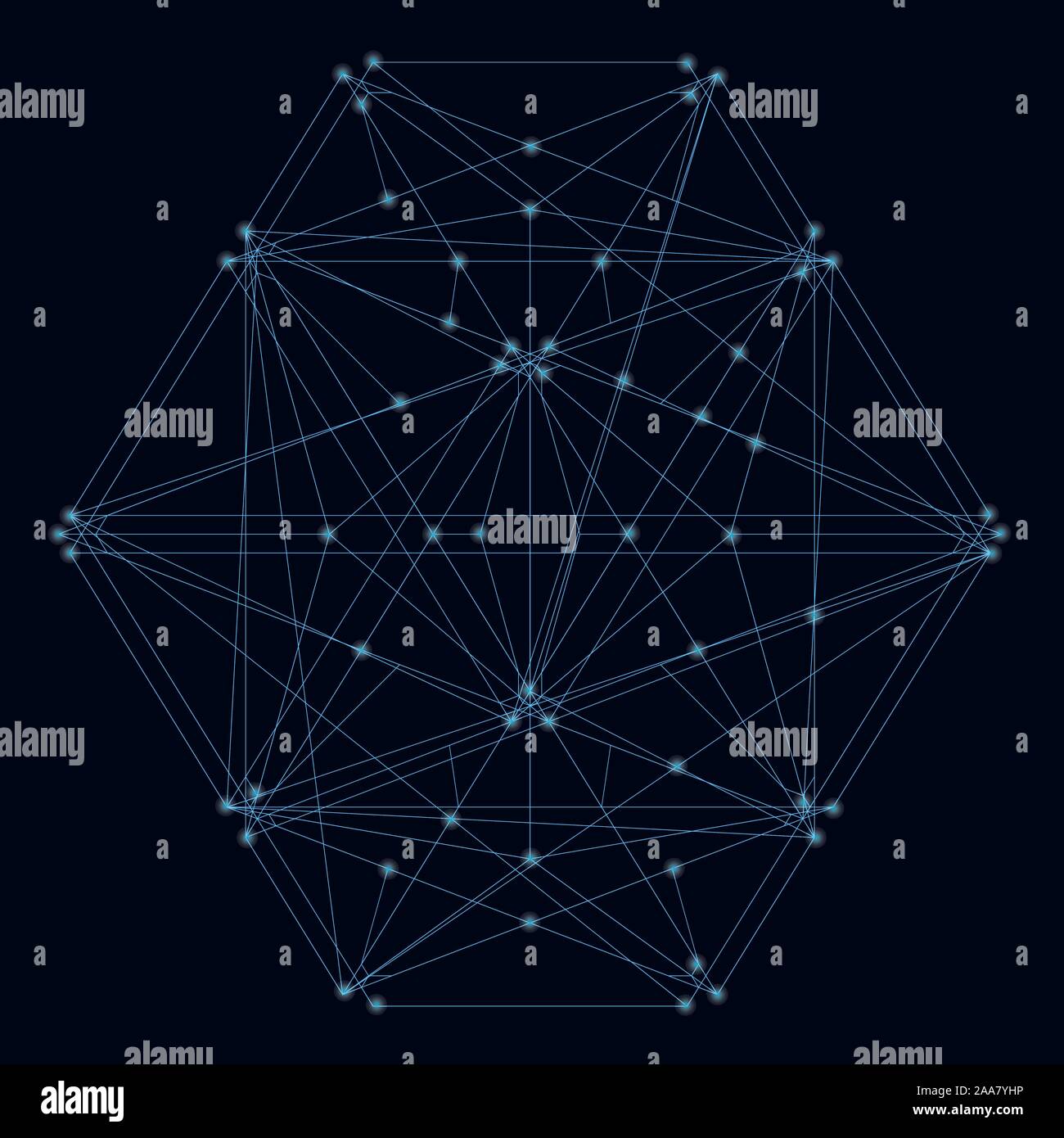 Abstract geometric shape of their blue lines on a dark background with ...