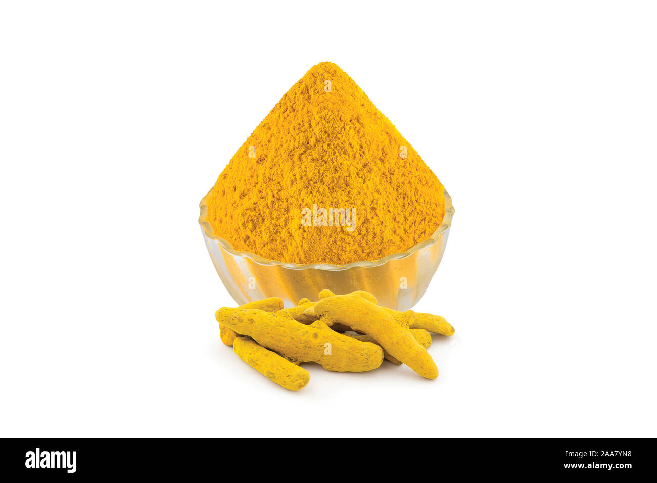 Indian spice - Turmeric Powder (Haldi) in a glass bowl with Turmeric ...