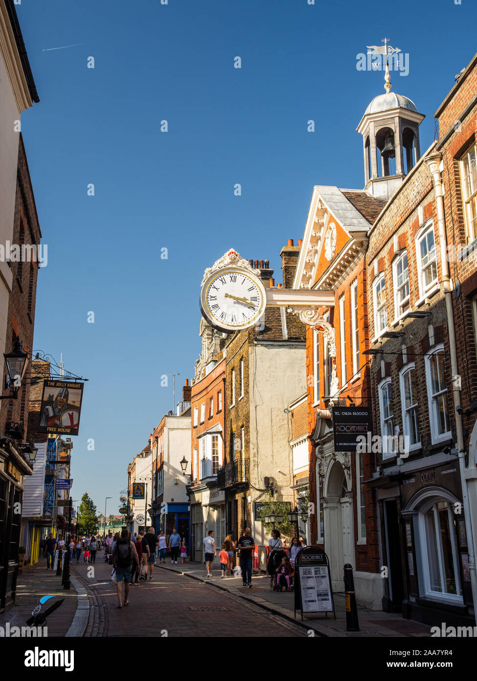 Rochester, England, UK - September 21, 2019: Traditional shops, houses ...