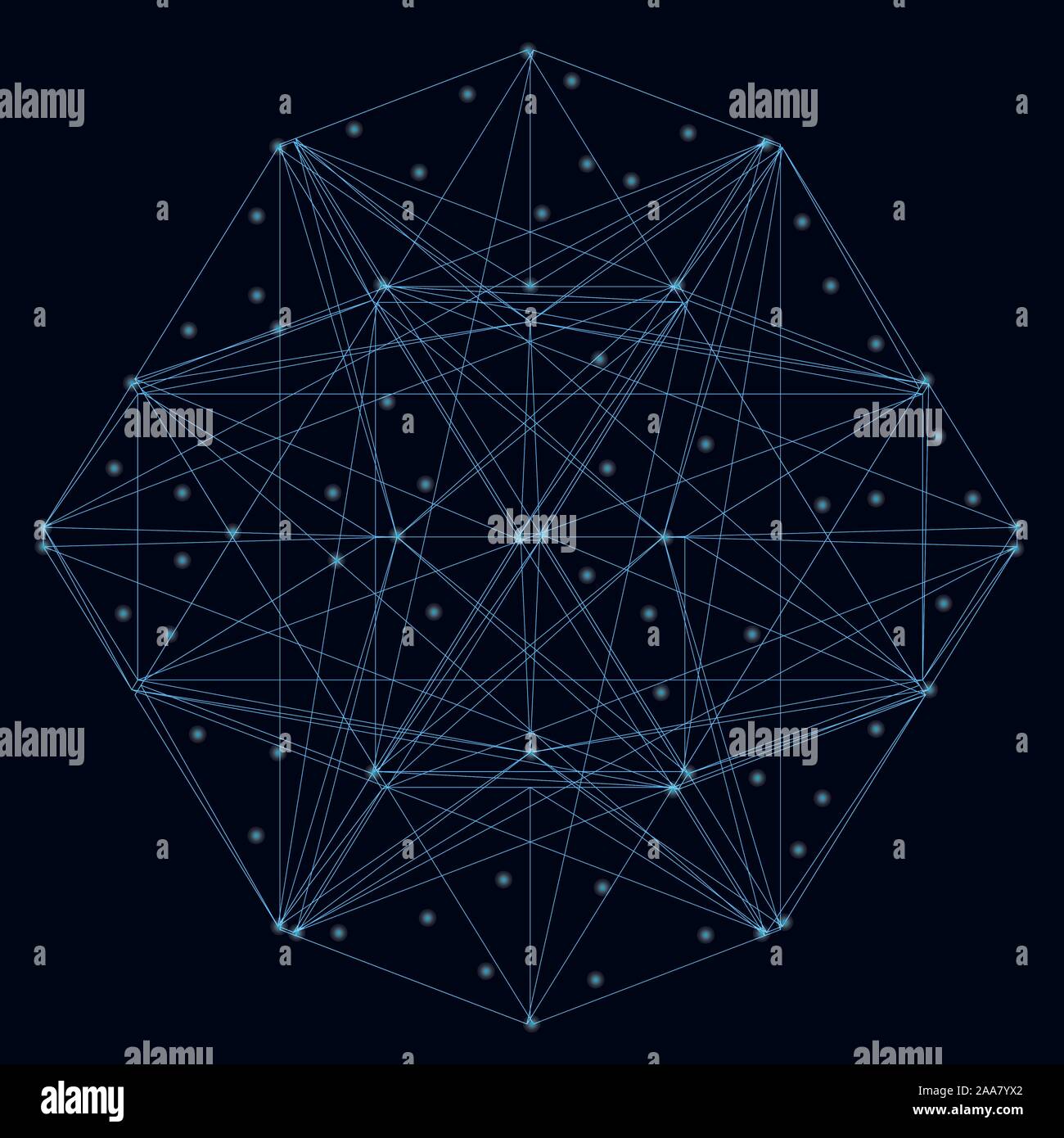 Abstract geometric shape of their blue lines on a dark background with ...