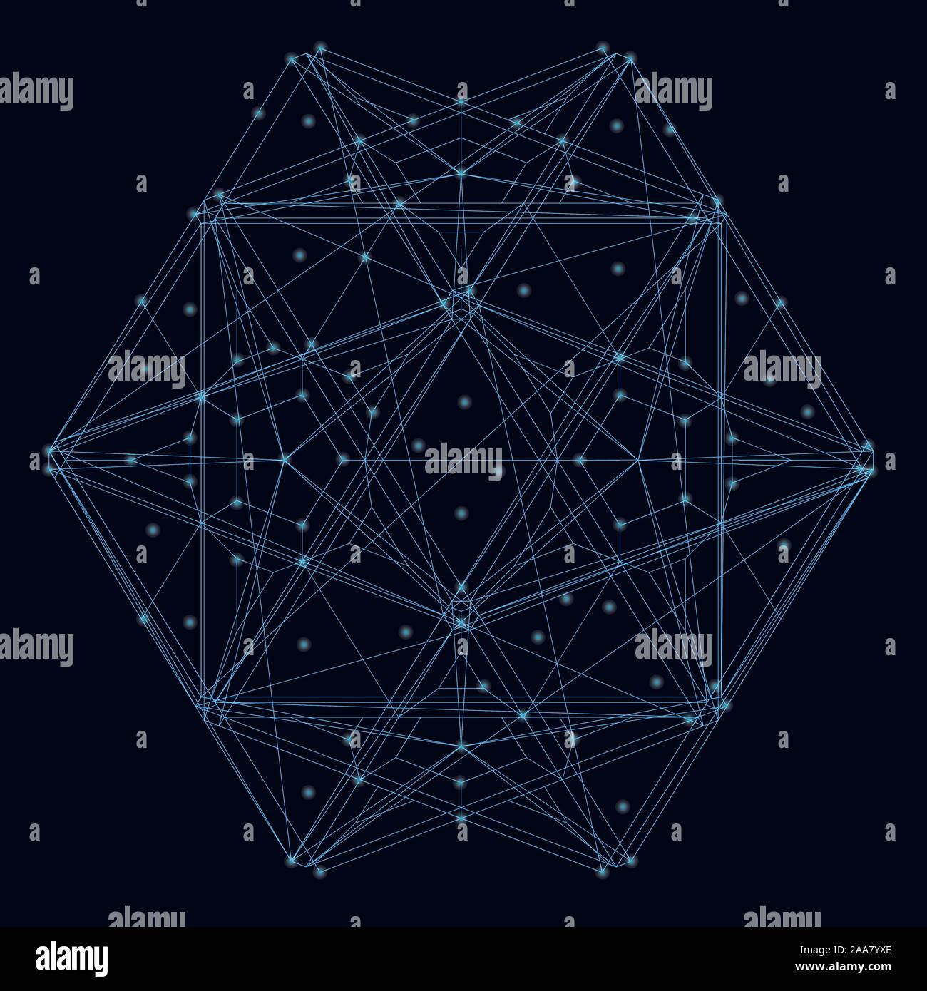 Abstract geometric shape of their blue lines on a dark background with ...