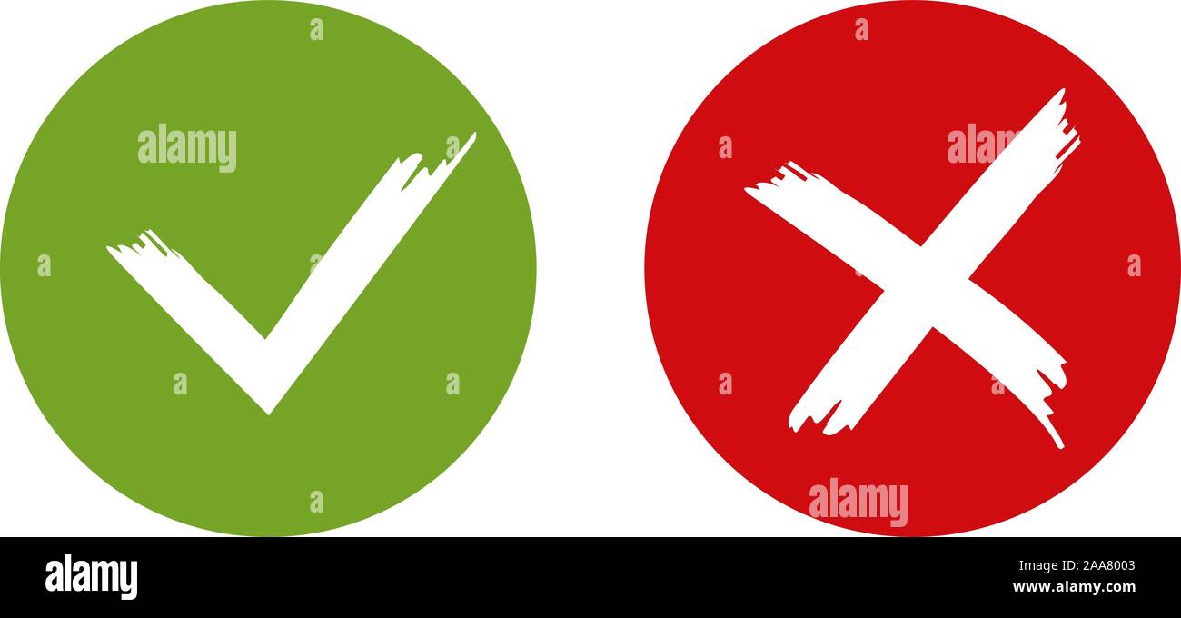 Check mark and cross icon isolated. Symbol green and red colored ...